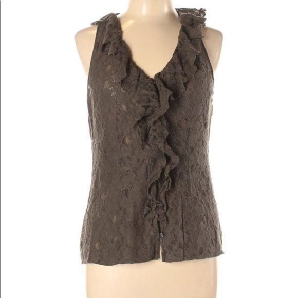 Banana Republic | Tops | Banana Republic Olive Green Lace Front Ruffle ...